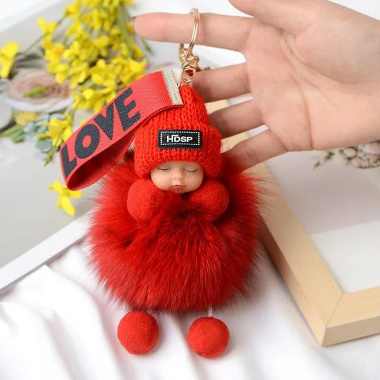Pompom Sleeping Baby Plush Keychain – Barkermeow
