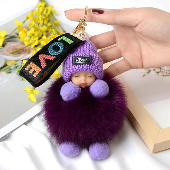 Pompom Sleeping Baby Plush Keychain – Barkermeow